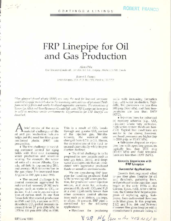 (PDF) FRP line pipe for oil and gas production