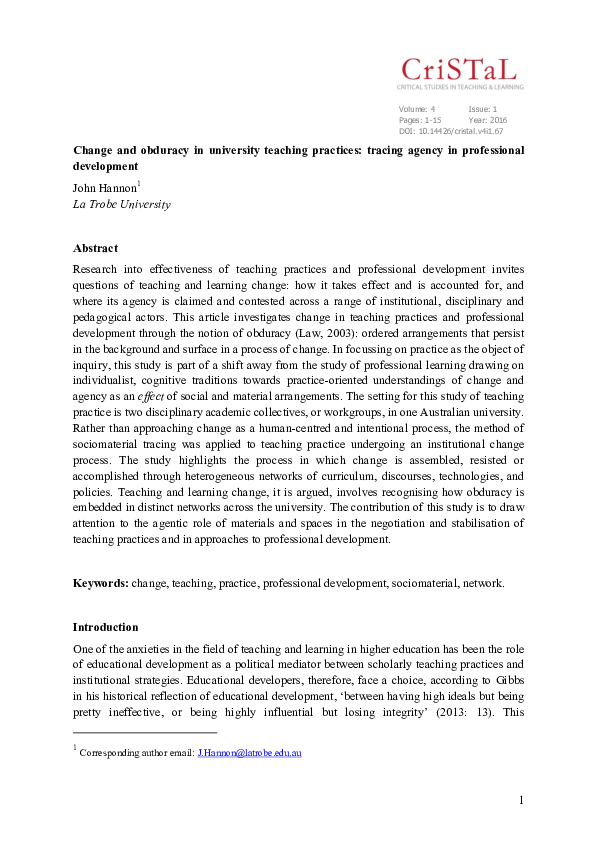 (PDF) Change and obduracy in university teaching practices: tracing ...