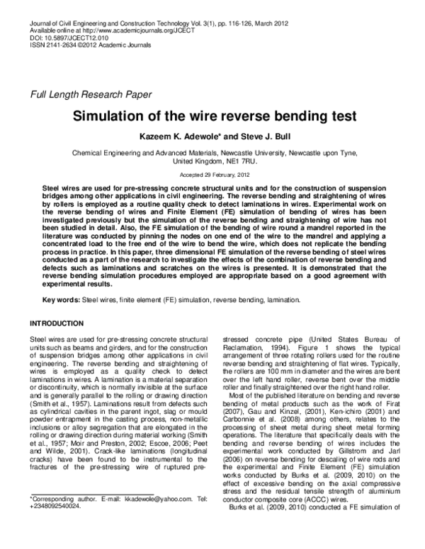 (PDF) Simulation of the wire reverse bending test