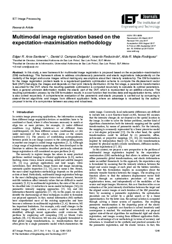 Pdf Multimodal Image Registration Based On The Expectation Maximization Methodology