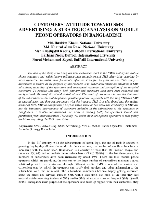 (PDF) Customers Attitude toward SMS Advertising: A Strategic Analysis ...