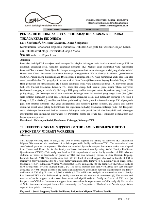 (PDF) Pengaruh Dukungan Sosial Terhadap Ketahanan Keluarga Tenaga Kerja Indonesia