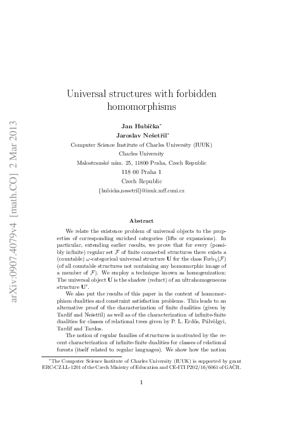 (PDF) Universal Structures with Forbidden Homomorphisms