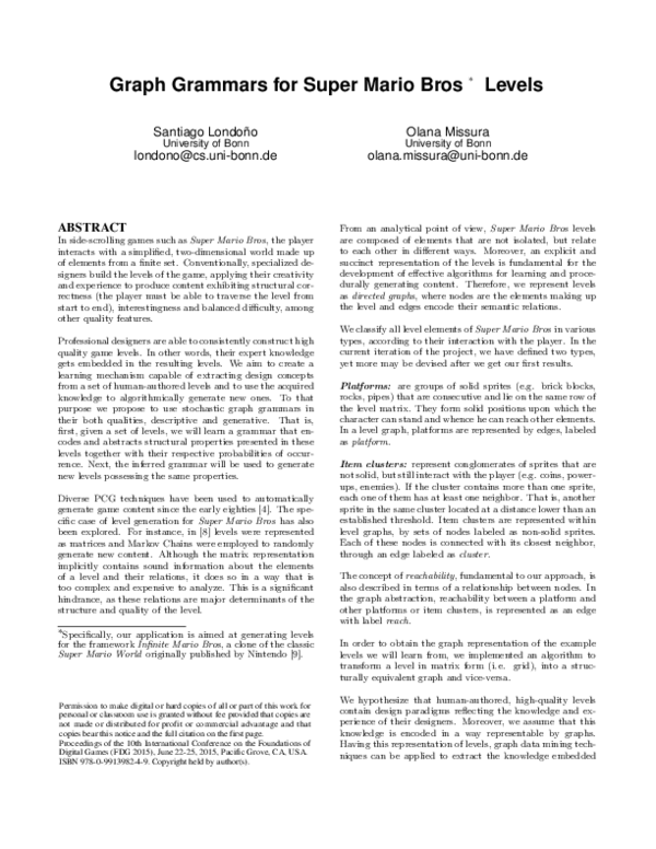 (PDF) Graph Grammars for Super Mario Bros Levels