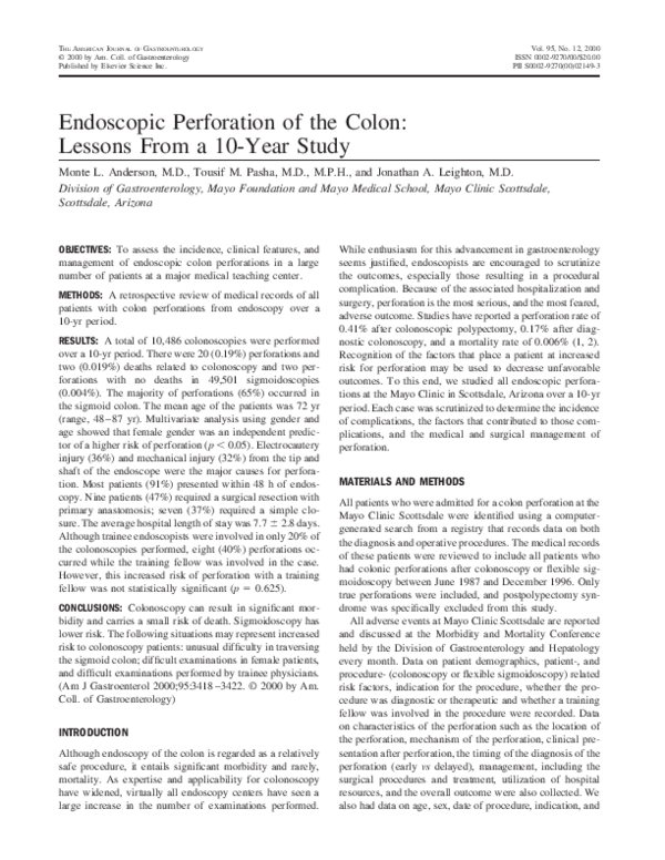 Endoscopic Perforation of The Colon: Lessons From A 10-Year Study