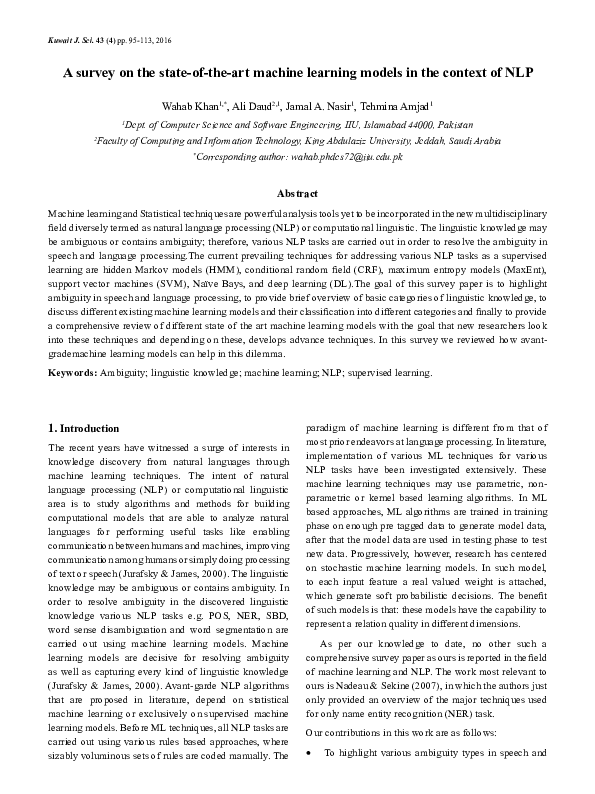 (PDF) A survey on the state-of-the-art machine learning models in the ...