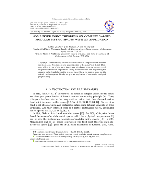 Pdf Some Fixed Point Theorems On Complex Valued Modular Metric Spaces