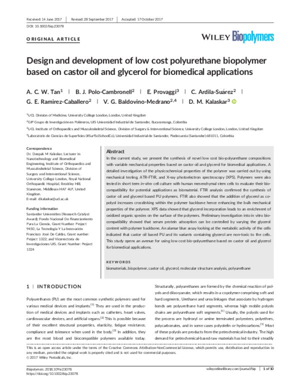 (PDF) Design and development of low cost polyurethane biopolymer based ...