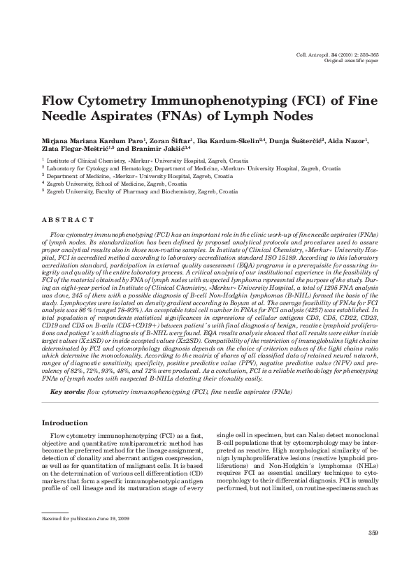 (PDF) Flow cytometry immunophenotyping (FCI) of fine needle aspirates ...