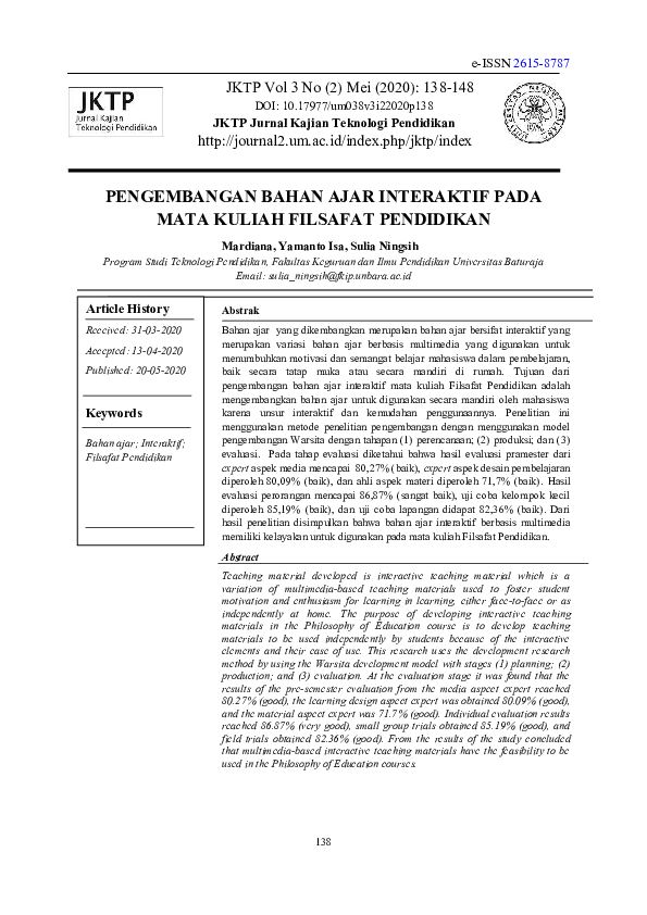(PDF) Pengembangan Bahan Ajar Interaktif pada Mata Kuliah Filsafat Pendidikan