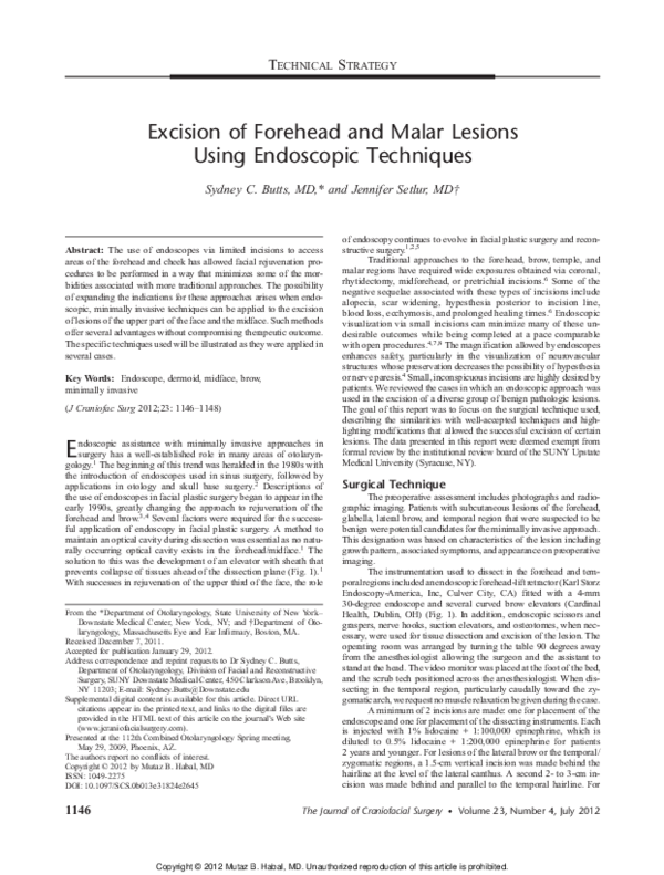 (PDF) Excision of Forehead and Malar Lesions Using Endoscopic Techniques