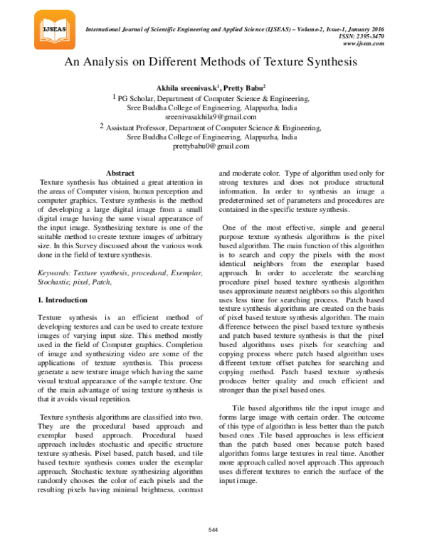 (PDF) An Analysis on Different Methods of Texture Synthesis