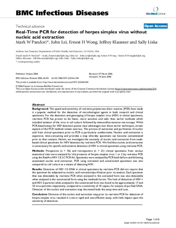 (PDF) Real-Time PCR for detection of herpes simplex virus without ...