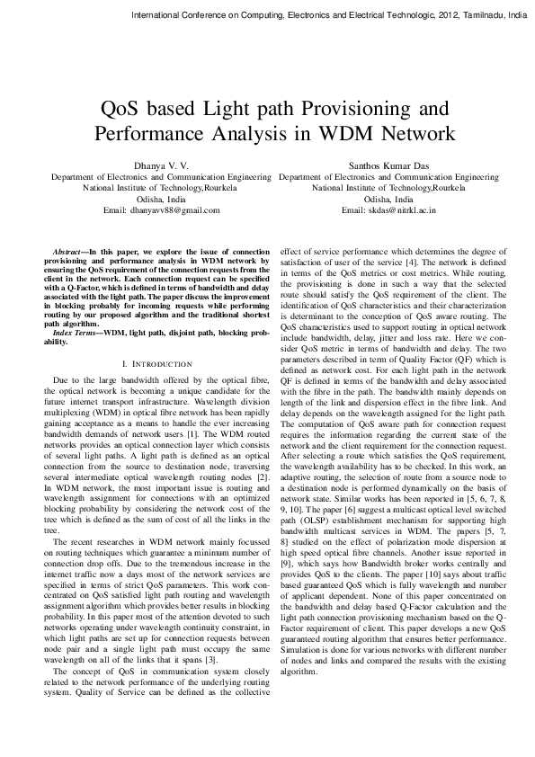 (PDF) QoS based light path provisioning and performance analysis in WDM network | Dr. Santos ...