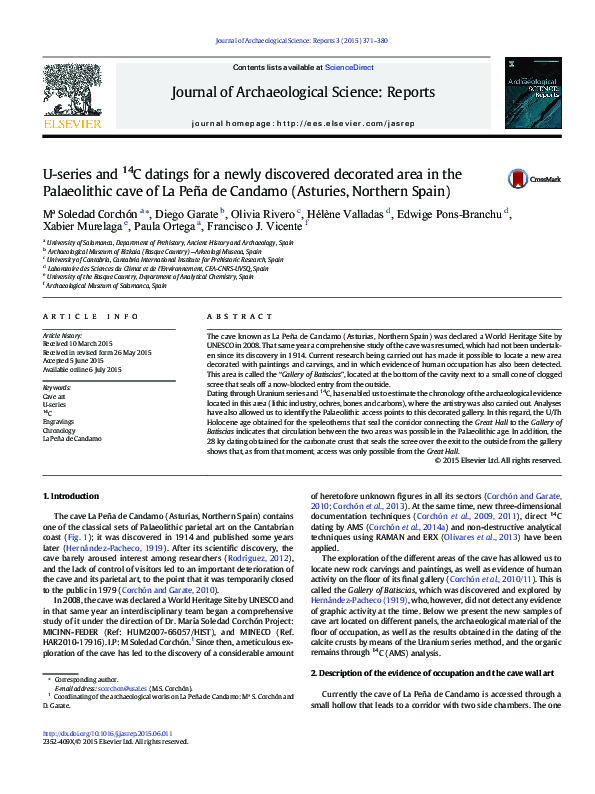 (PDF) U-series and 14C datings for a newly discovered decorated area in ...