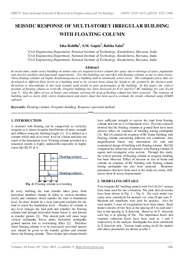 (PDF) Seismic Response of Multi-Storey Irregular Building with Floating Column | isha rohilla ...