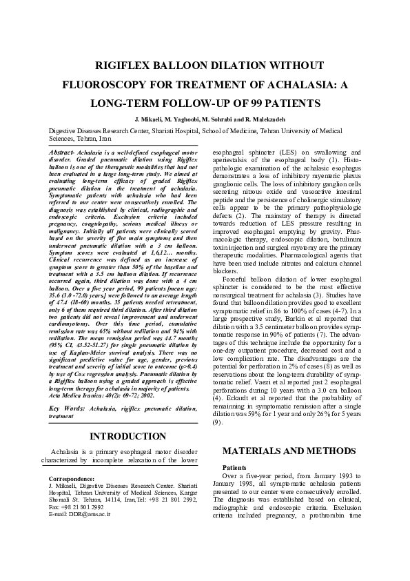 (PDF) Sixteen years follow up of achalasia: A prospective study of ...