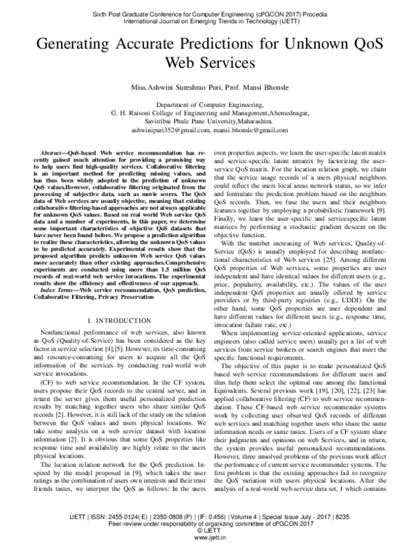 Pdf Generating Accurate Predictions For Unknown Qos Web Services