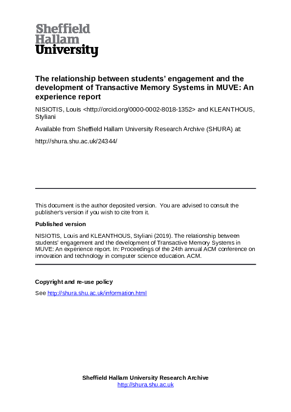 (PDF) The Relationship Between Students' Engagement and the Development of Transactive Memory ...