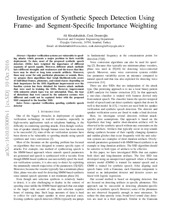 (PDF) Investigation of Synthetic Speech Detection Using Frame- and Segment-Specific Importance ...