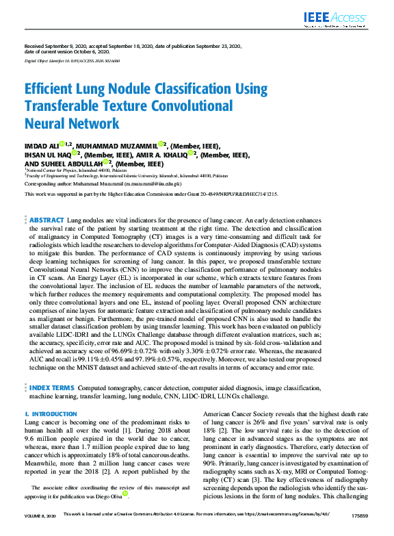 Pdf Efficient Lung Nodule Classification Using Transferable Texture Convolutional Neural Network 