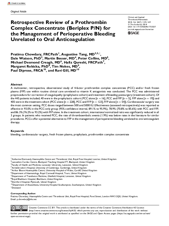 (PDF) Retrospective Review of a Prothrombin Complex Concentrate ...
