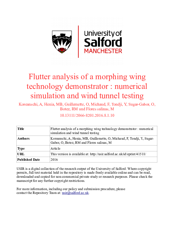 (PDF) Flutter analysis of a morphing wing technology demonstrator: Numerical simulation and wind ...