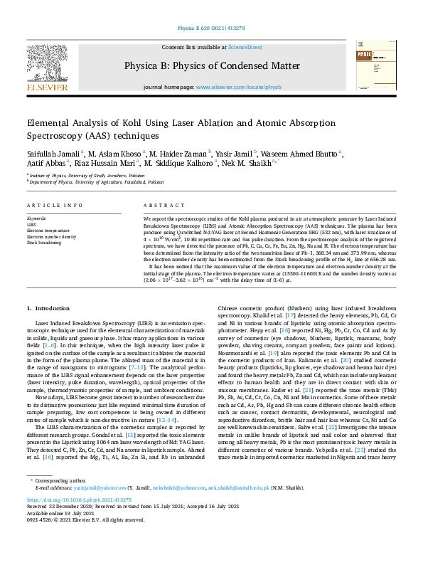 (PDF) Elemental Analysis of Kohl Using Laser Ablation and Atomic ...