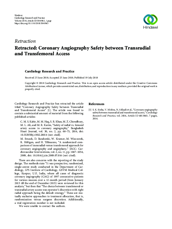 (PDF) Coronary Angiography Safety between Transradial and Transfemoral Access