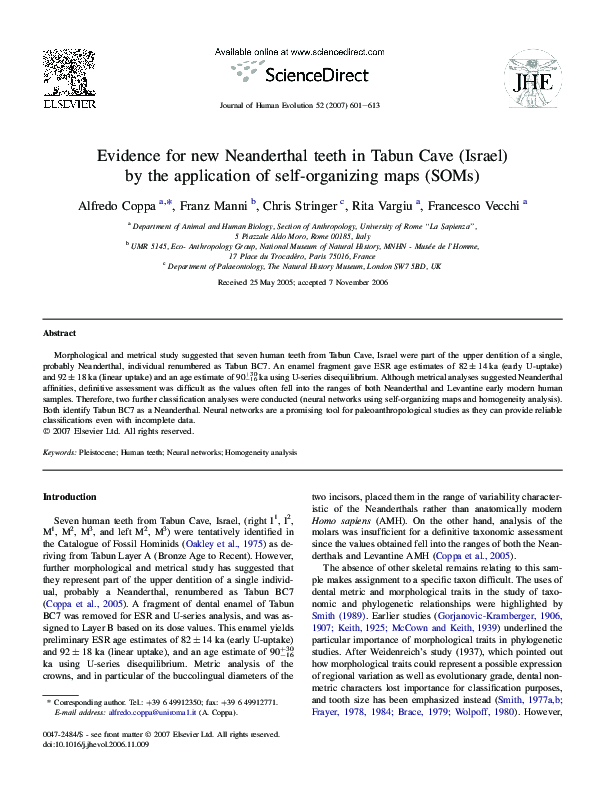 (PDF) Evidence for new Neanderthal teeth in Tabun Cave (Israel) by the ...