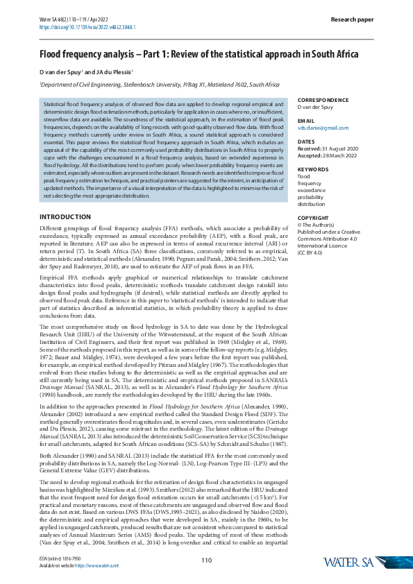 Pdf Flood Frequency Analysis Part 1 Review Of The Statistical