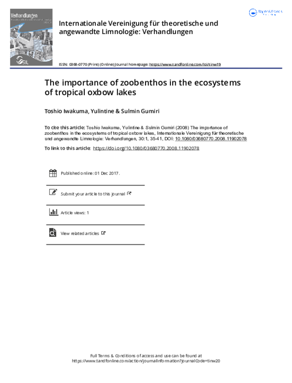 (PDF) The importance of zoobenthos in the ecosystems of tropical oxbow lakes