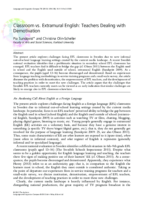(PDF) Classroom vs. Extramural English: Teachers Dealing with ...