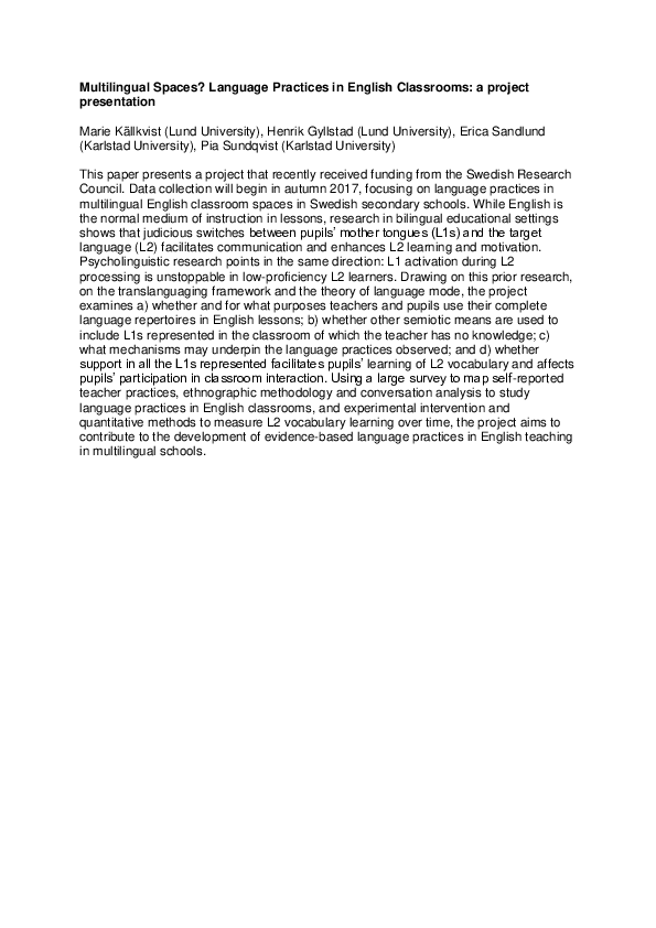 (PDF) Multilingual Spaces? Language Practices in English Classrooms