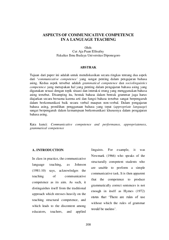 (PDF) Aspects of Communicative Competence in a Language Teaching