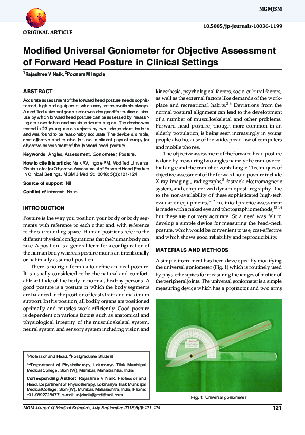 (PDF) Modified Universal Goniometer for Objective Assessment of Forward ...
