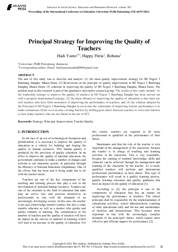 (PDF) Principal Strategy for Improving the Quality of Teachers