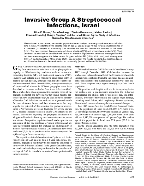 (PDF) Invasive Group A Streptococcal Infections, Israel | M. Ravins ...