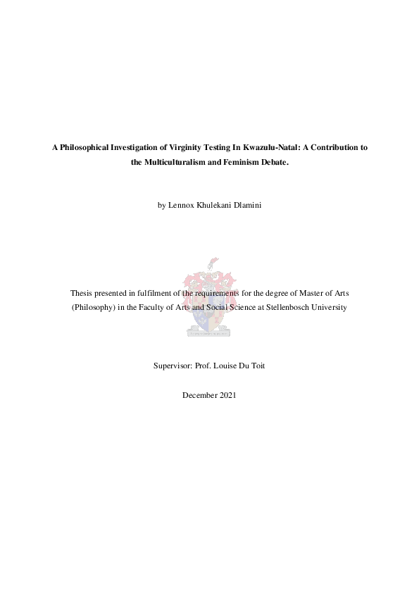 (PDF) A Philosophical Investigation of Virginity Testing In Kwazulu ...