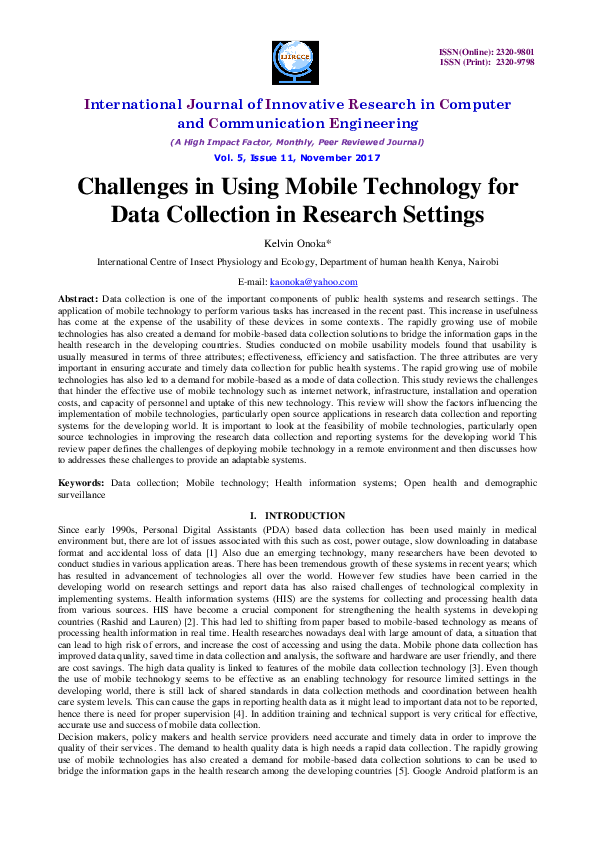 Pdf Challenges In Using Mobile Technology For Data Collection In Research Settings