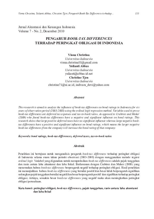 (PDF) Pengaruh Book-Tax Differences Terhadap Peringkat Obligasi DI ...