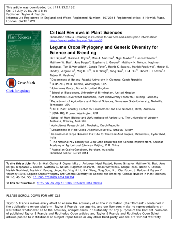 (PDF) Legume Crops Phylogeny and Genetic Diversity for Science and Breeding