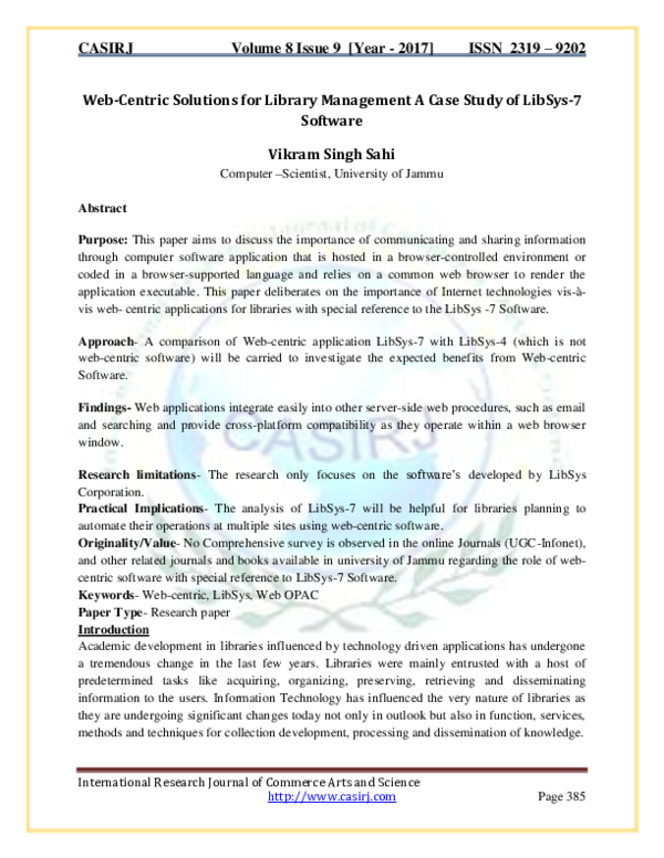 (PDF) Web-Centric Solutions for Library Management A Case Study of ...