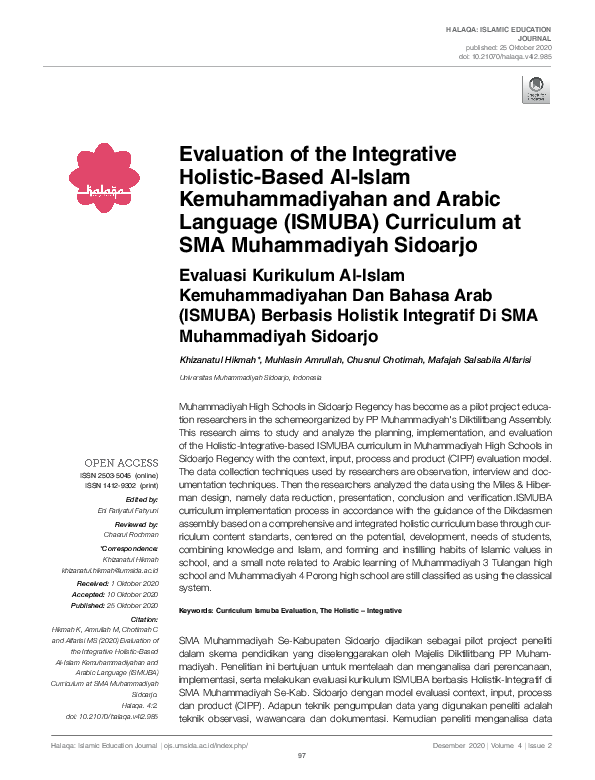 (PDF) Evaluation of the Integrative Holistic-Based Al-Islam ...