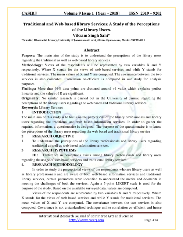 (PDF) Traditional and Web-based library Services: A Study of the ...