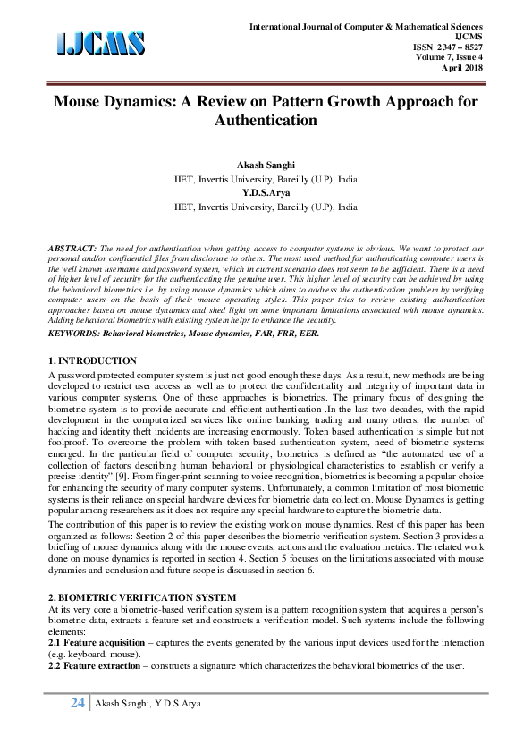 (PDF) Mouse Dynamics: A Review on Pattern Growth Approach for Authentication