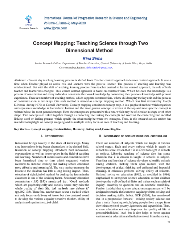 (PDF) Concept Mapping: Teaching Science through Two Dimensional Method
