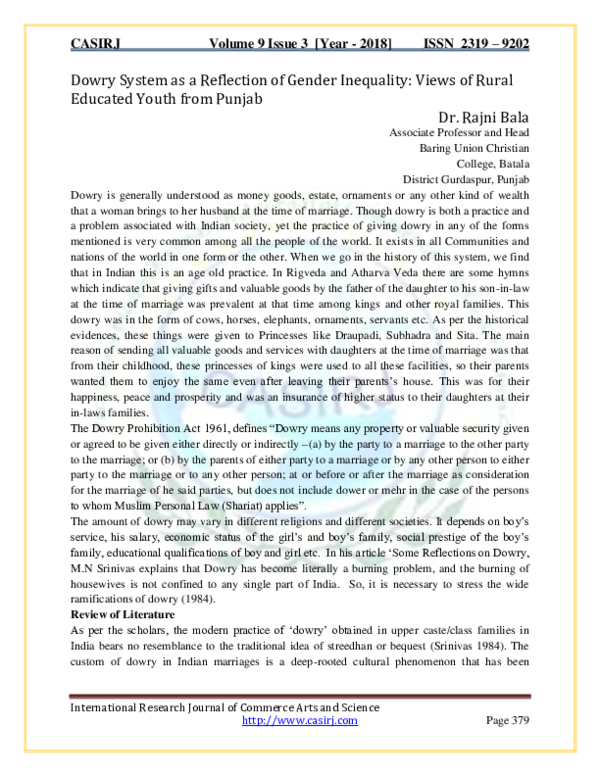 (PDF) Dowry System as a Reflection of Gender Inequality: Views of Rural ...