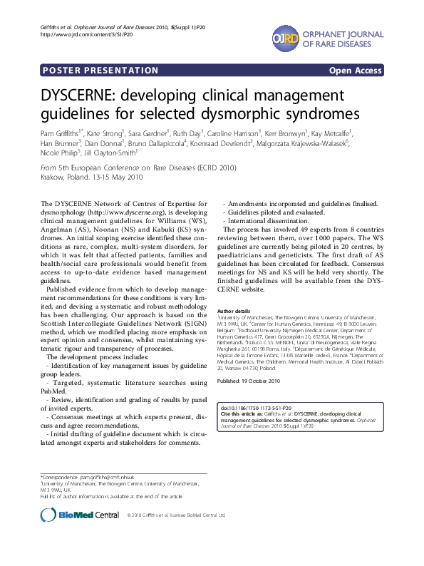 (PDF) DYSCERNE: developing clinical management guidelines for selected ...