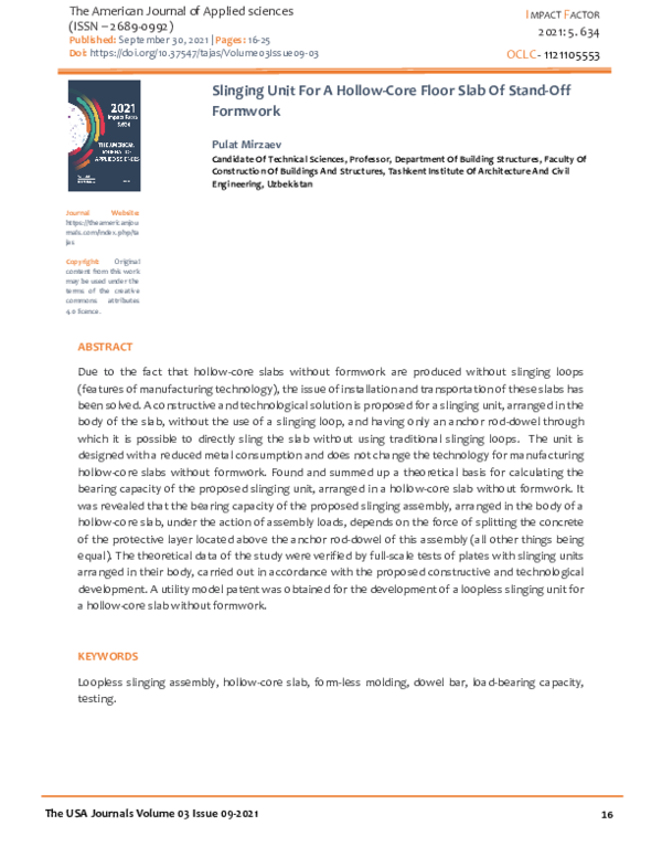 (PDF) Slinging Unit For A Hollow-Core Floor Slab Of Stand-Off Formwork